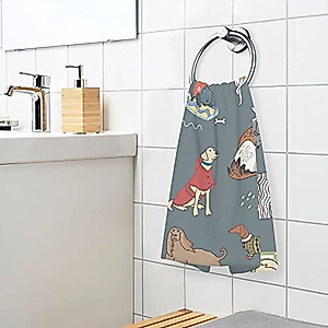 Jucciaco Funny Animals Puppy Dogs Cotton Towels for Bathroom, Soft Absorbent Hand Towel Set of 2 for Yoga Gym Kitchen Decorative, 16x28 inch