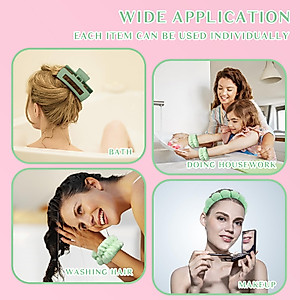 Wecoe Spa Headband And Wristband Set Skincare Headband For Washing Face Hair Claw Clips For Thick Hair Cute Green Puffy Sponge Makeup Headband Bubble Headband Wrist Towels Scrunchies For Women Girls