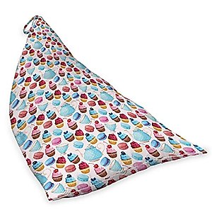 Lunarable Retro Lounger Chair Bag, Teapots and Cups with Polka Dots Macarons Cupcakes with Berries Pattern, High Capacity Storage with Handle Container, Lounger Size, Blue Pink Brown