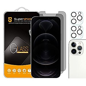 (2 Pack) Supershieldz (Privacy) Anti Spy Screen Protector Designed for Apple iPhone 12 Pro Max (6.7 inch) + Camera Lens [Tempered Glass] Anti Scratch, Bubble Free