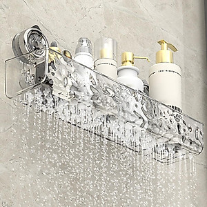 No Drill Clear Wall Caddy Suction Cup Storage Rack, Corner Shower Caddy Bathroom Storage Shelf Wall Mounted, Transparent Shower Storage, Glacier Pattern Suction Cup Shelf, Triangle & Rectangle Storage