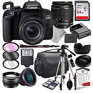 800D (T7i) DSLR Camera with 18-55mm is STM Zoom Lens Bundle + 64GB Memory, Case, Tripod and More