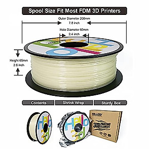 HELLO3D Glow in The Dark Green PLA Filament 1.75mm, Luminous by Sunlight/UV Light, Dimensional Accuracy +/- 0.05 mm, 1KG,/2.2LB Spool, High Pure No Bubble Print Smooth 3D Printing Filament