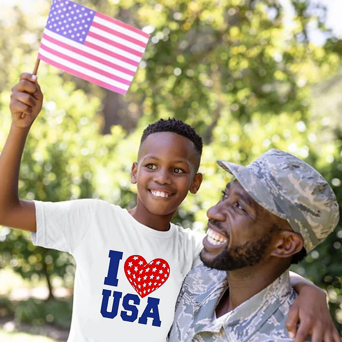 Toddler Boys I Love USA Text Print T Shirts American Flag Shirt Kids Independence Day Patriotic (Black, 9-10 Years)