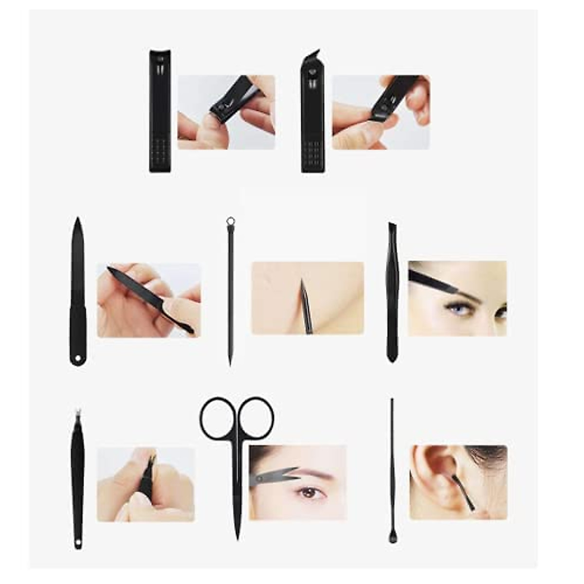 Manicure Set Pedicure Kit Nail Clippers Set 8 in1 High Precision Stainless Steel Cutter File Sharp Scissors for Men & Women Fingernails & Toenails Vibrissac Scissors with Stylish Case (black&red_8in1)