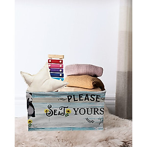 Storage Bins Cubes Waterproof Cloth Storage Basket, Panda Sitting on Toilet Sunflower Foldable Storage Bags for Shelf Closet Clothes Storage Organizers with Handles 15x11x9.5 in Please Seat Rural Wood