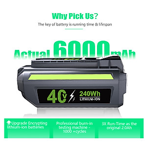 TenHutt 【Upgrade】 6.0Ah 40V Battery Replacement for Ryobi 40V Battery OP4060 for Ryobi 40Volt Cordless Tool Li-ion Battery OP4015 OP4026 OP40201 OP40261 OP4030 OP40301 OP4040 OP40401 OP4050 OP40601