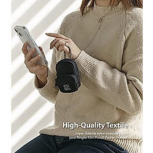 Ringke Mini Pouch [Two Pocket] Nylon Carrying Pouch Small Bag for AirPods, Galaxy Buds, Earphones, Cards, ID - Black