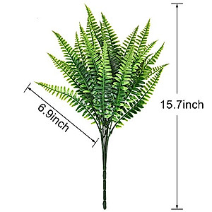 Artflower 6 PCS Artificial Shrubs Fake Boston Fern Plants Natural Fern Bushes UV Resistant Greenery Bunches Faux Plants Shrubs for Home Office Veranda Garden Indoor Outdoor Decor, Green