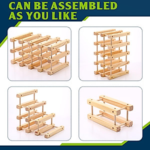 Kigley 4 Pcs 48 Bottles Wine Racks Wood Stackable Modular Wine Holder Freestanding Modular Wine Bottle Storage Display Shelf Wood Wine Bottle Holder for Kitchen Bar Pantry Cellar, Wood