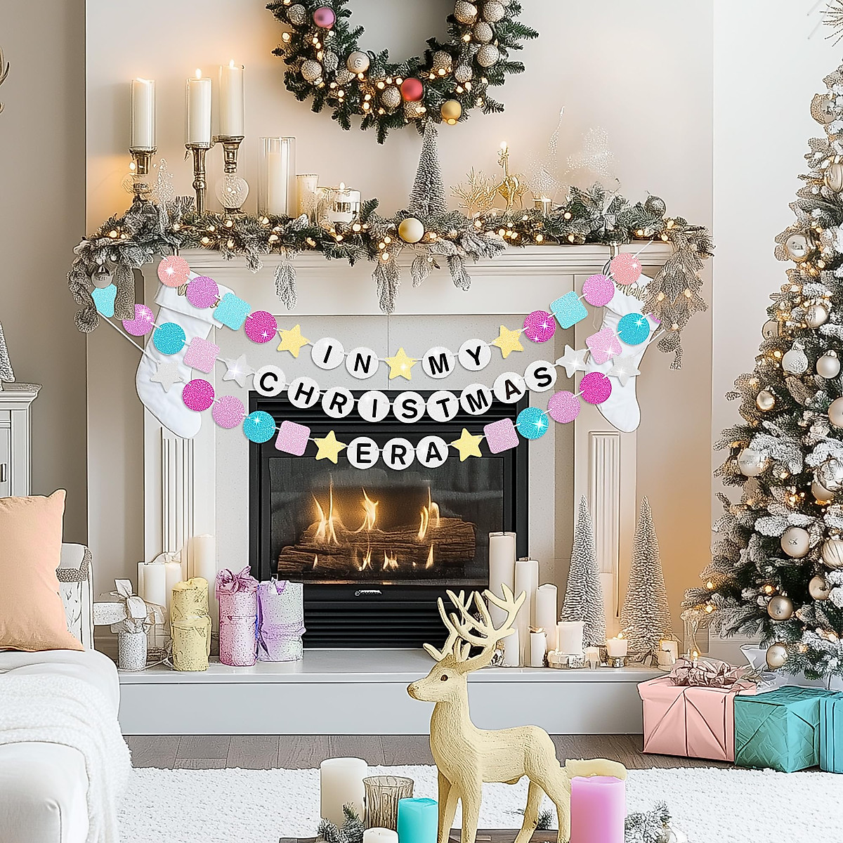 Fttoyoly 145 Pcs DIY Friendship Bracelet Birthday Banner, 5.4 ft Glitter Customizable Happy Birthday Banner Birth-Tay Era Tour Decorations for Birthday Era, Graduation Party Decorations Number Included