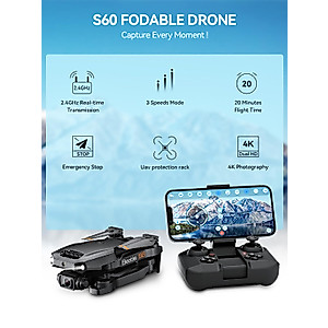 Drone with Camera for Adults 4K - ROVPRO Dual Camera S60 RC Quadcopter with APP Control - Obstacle Avoidance, Waypoint Fly, Altitude Hold, Roll Mode, Headless Mode, 2 Batteries (Black)