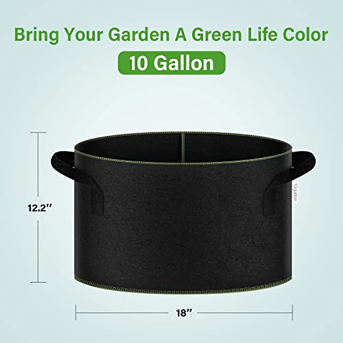 iPower 10 Gallon 10-PCS Thickened Grow Bag Nonwoven Fabric Pots with Handles Heavy Duty Aeration Container for Garden and Planting Vegetable Flowers, Black with Green Stitch Sewing