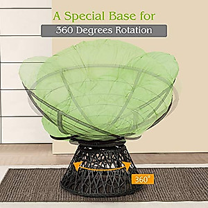 Tangkula Papasan Chair Rattan Ergonomic Chair w/ 360-degree Swivel and Soft Cushion, Solid Structure & Stable Base, Ideal for Garden, Balcony, Apartment (Green)
