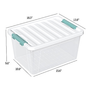 CadineUS 4-pack 35 Quarts Large Latching Storage Boxes, Clear Plastic Organizer Tote Bins with Lids