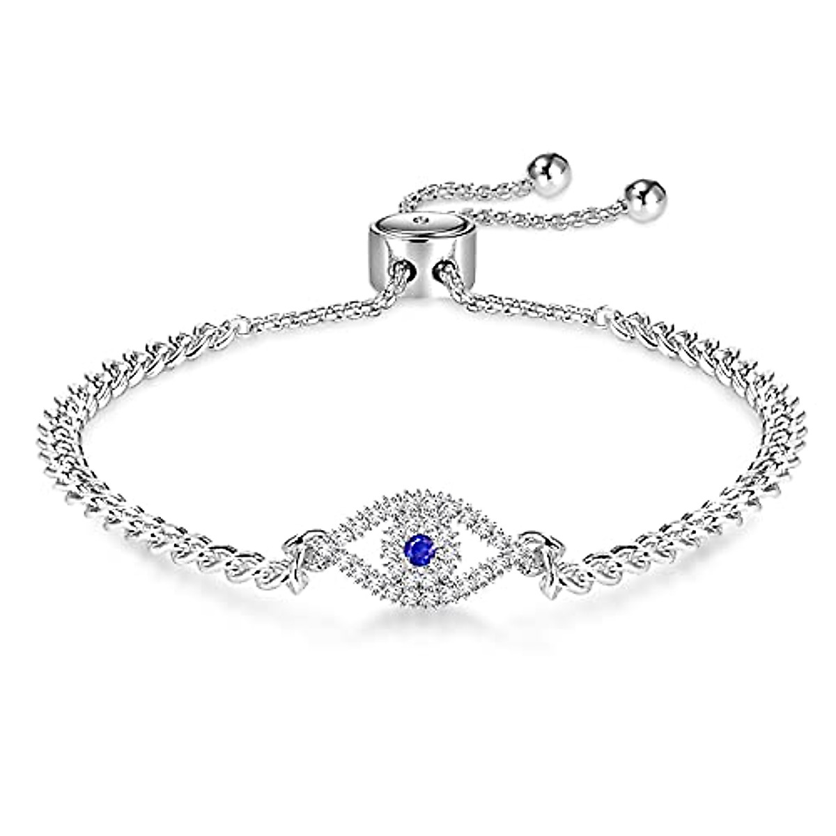 Apsvo Silver Anti Evil Eye Bracelets for Women Adjustable Blue Cubic Zirconia Dainty Third Eye Trendy Jewelry Pulseras de Mal de Ojo Turco Para Mujeres Valentines Day Gifts for Her
