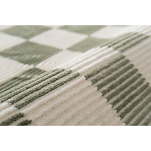 Revival Rugs Gambit 8'x10’ Checkered Rug Washable Area Rug for Living Room Bedroom - 100% Recycled Oeko-TEX Certified, Medium Pile, Green, Beige