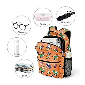 Personalized Orange Tractors Backpack School Bag with Name Waterproof Travel Daypack Bag for Man Woman Gifts
