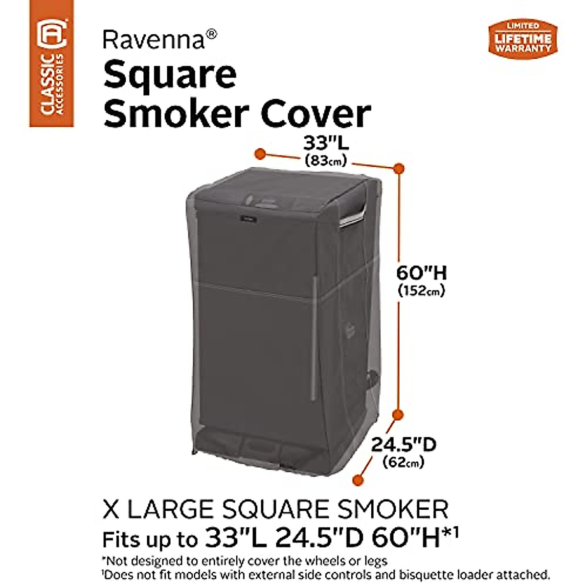 Classic Accessories Ravenna Water-Resistant 33 Inch Square Smoker Grill Cover