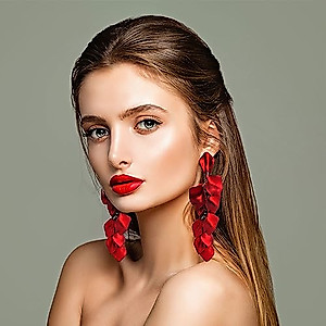 Dangle Acrylic Petal Earrings - Long Drop Rose Flower Earrings for Women