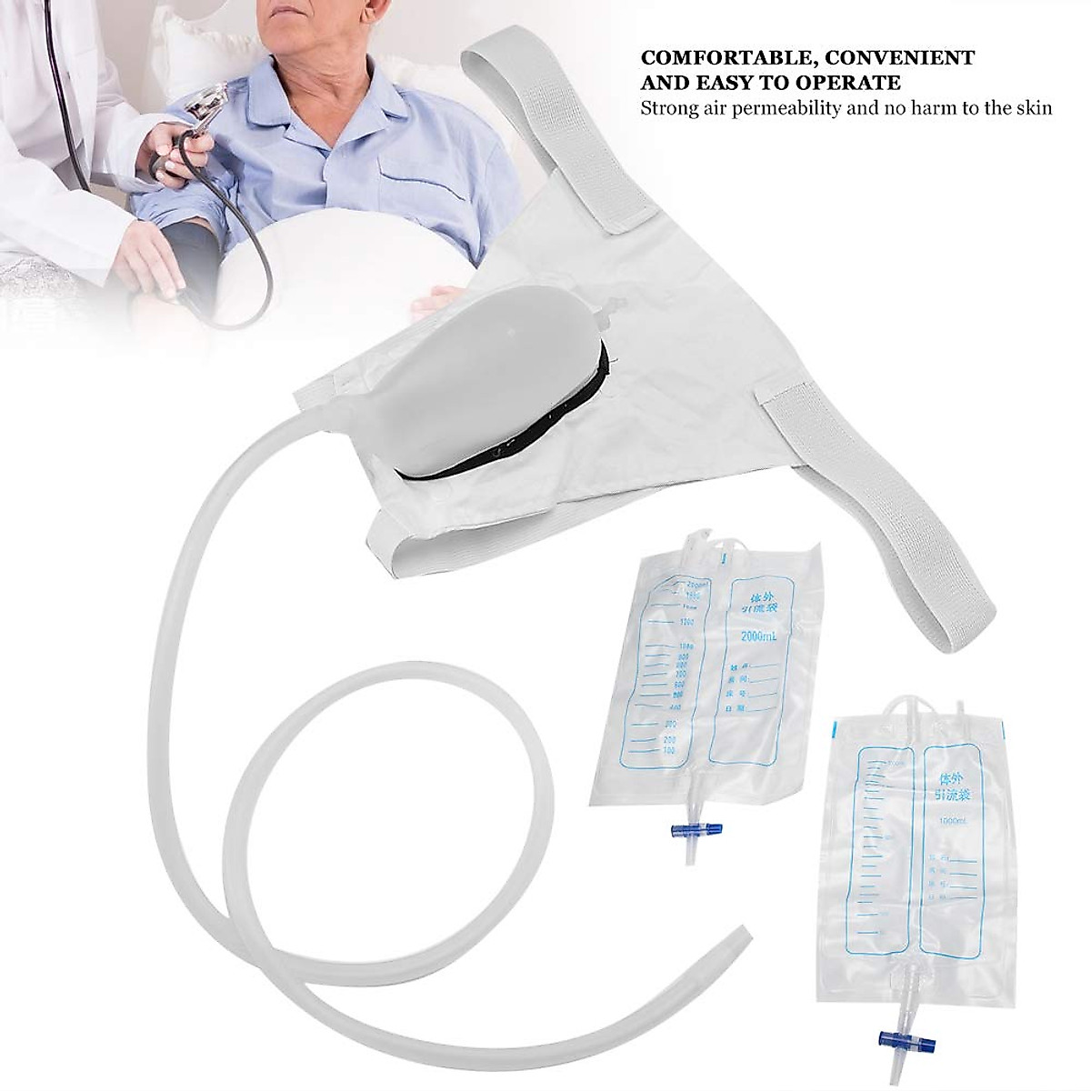 Silicone Urine Collector with 2 Urine Bags, Male Urinary Incontinence Management Solution Kit, Bladder Control Devices for Men Bedridden, Men Urinal Wearable Portable