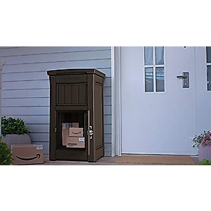 Keter Package Delivery Box for Porch with Lockable Secure Storage Compartment to Keep Packages Safe, Brown