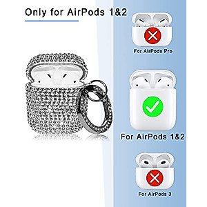 4in1 Bling for AirPod Case Diamonds Cover Set Kit, Luxurious Rhinestone PC for AirPods 2/1 Case Accessories for Women Girl w/Cute Fur Ball Pompom Keychain/Crystal Bracelet/Lobster Clasp Keychain