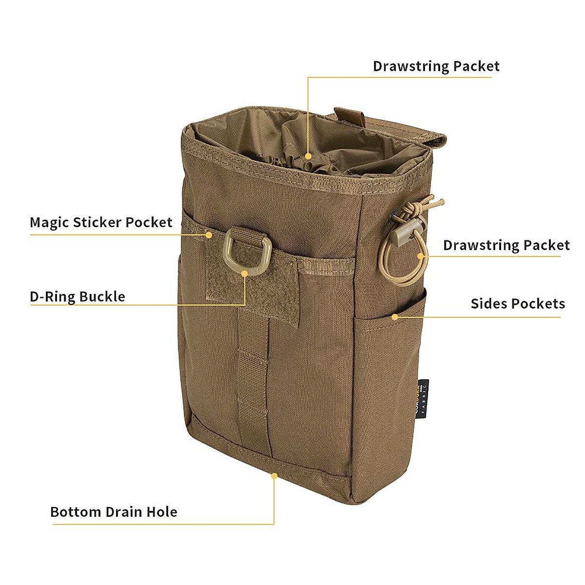 EXCELLENT ELITE SPANKER Molle Dump Pouch Drawstring Magazine Utility Pouch Folding Dump Waist Bag(Coyote Brown)