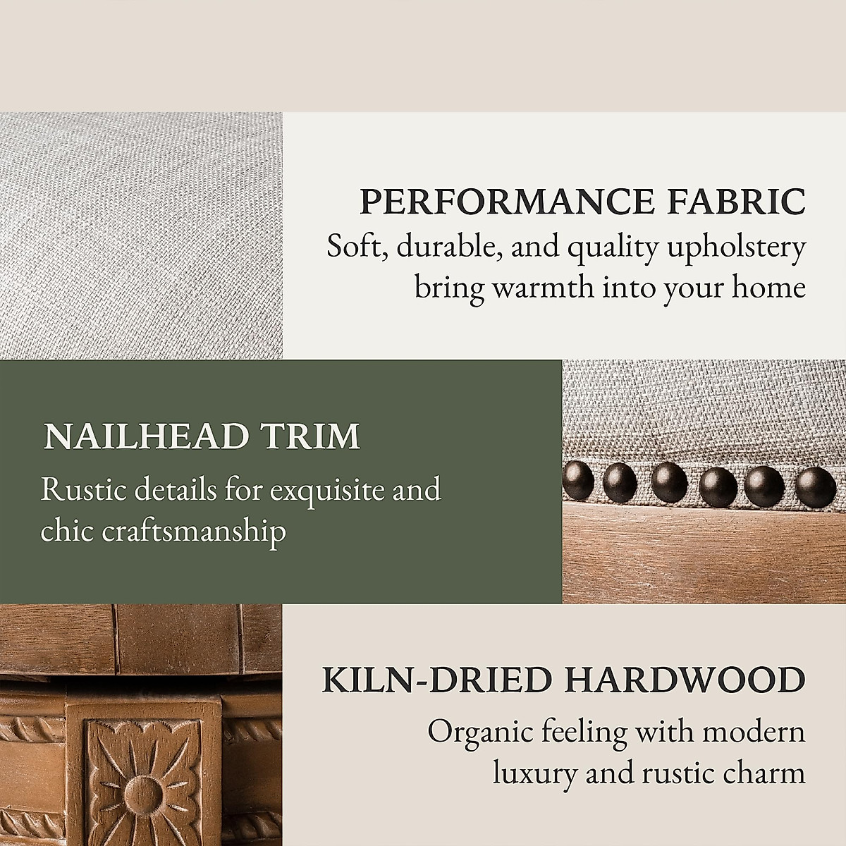 Maven Lane Pullman 26 Inch Tall Counter Height Upholstered Barstool with Back in Weathered Oak Finish with Sand Color Fabric Cushion Seat, Set of 4