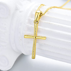14k Gold Cross Pendant and Wheat Chain Necklace for Women, Baptism Jewelry Confirmation Gifts for Her, 18 inch