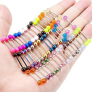 Ftovosyo 48PCS 16G 14MM Nipple Rings Straight Barbells Surgical Steel Tongue Rings Nipplerings Body Piercing Jewelry for Women Men Silver-Tone Rose Gold Black Glow in The Dark Ball