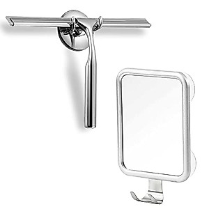 Shower Squeegee for Glass Doors 10 Inches Stainless Steel Squeege for Window and Car, 4 Suctions Shower Mirror