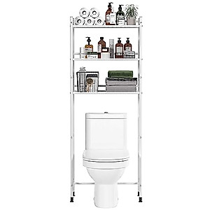 TZAMLI Over The Toilet Storage Shelf, 3-Tier Bathroom Organizer Space Saver, Free-Standing Above Toilet Rack Metal Bathroom Shelves, White