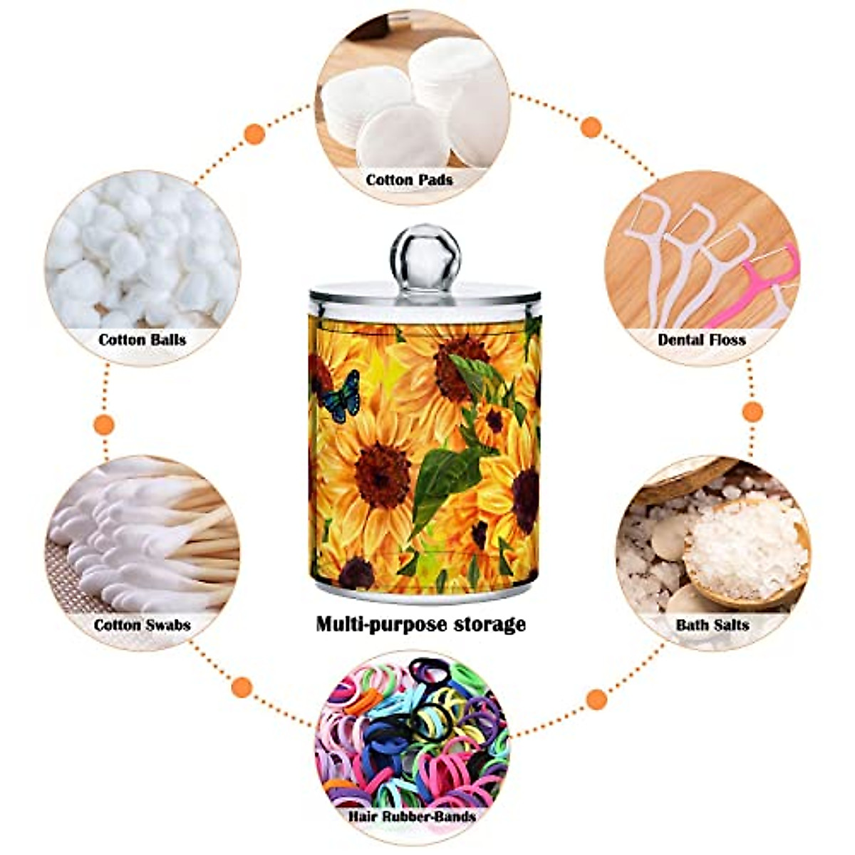 xigua Sunflower Qtip Holder 2 Pack, 14 oz Apothecary Jars Bathroom Vanity Organizer Canister for Qtips,Cotton Swabs,Cotton Balls,Cosmetic Pads,Flossers,Bath Salts