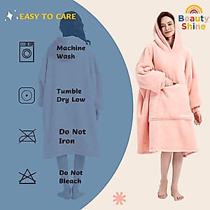 Beauty Shine Oversized Wearable Blanket Hoodie with Zipper, Women and Men Sherpa Blanket, Kangaroo Pocket, Pullover for Adults Fits All(Soft Pink,Original)