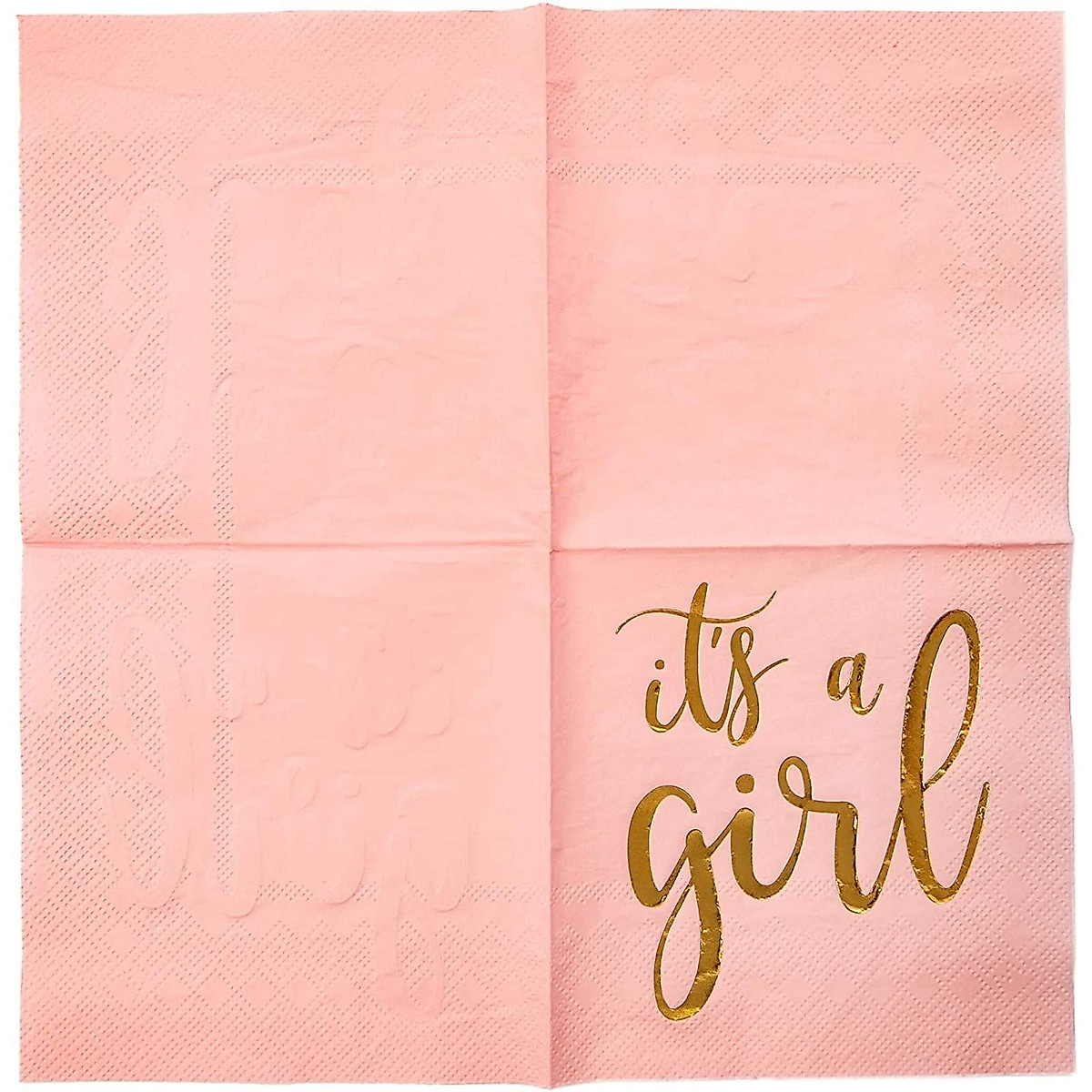 Sparkle and Bash 50 Pack It's a Girl Napkins for Baby Shower - Gold Foil Party Supplies (3 Ply, 5x5 In) - Baby Girl Napkins - Baby Shower Napkins - Its a Girl Cocktail Napkins