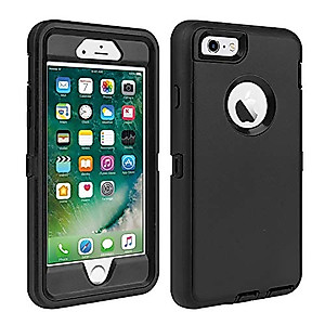 CAFEWICH iPhone 6/6S Case Heavy Duty Shockproof High Impact Tough Rugged Hybrid Rubber Triple Defender Protective Anti-Shock Silicone Mobile Phone Cover for iPhone 6/6S 4.7"(Black)