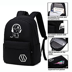 SHEEYEE School Backpack for Teen Boys Kids Bookbags with Lunch Box Set Students Laptop Travel School Bag (Black)