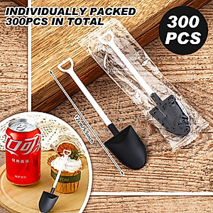 300 Pack Mini Plastic Shovel Spoons Set Construction Birthday Party Supplies Small Individual Packing Novelty Disposable Shovel Shape Dessert Spoons for Desserts Ice Cream Birthday Party Gift