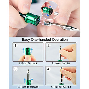 12pc Portable Bit holder Keychain, 1/4in Hex Shank Screwdriver Bit Clip for Impact Driver Flexible Drill Bit Extension Nut Driver W/Black Carabiner, Quick Release Lightweight Drill Screw Adapter