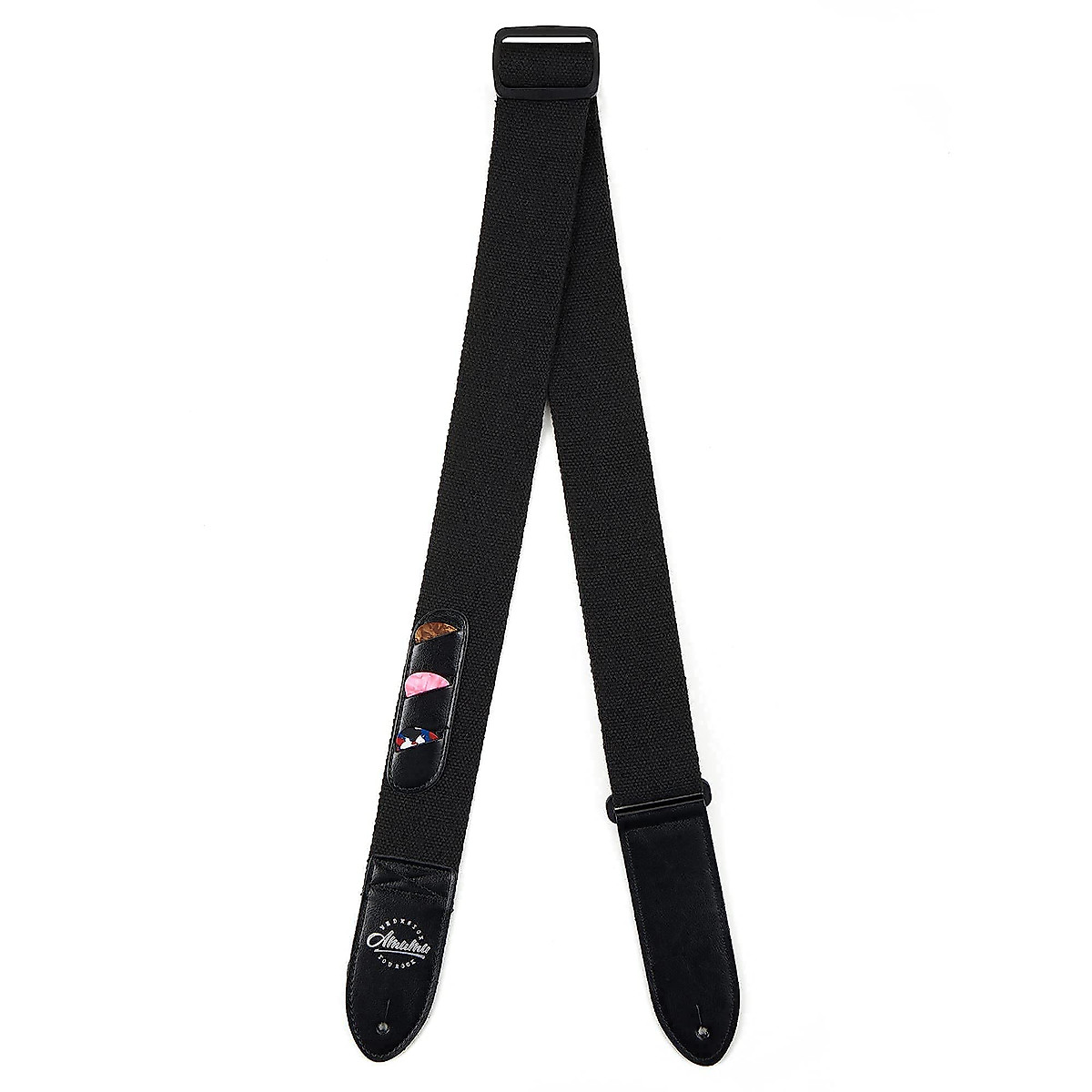 Amumu Guitar Strap Soft Cotton with 3 Pick Holders for Electric, Acoustic, Bass Guitar - Red