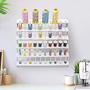Sew Tech Thread Rack for 60 Spools or 30 Cones, Wall Mounted Large Thread Holder with Long Pegs, Bright White Plastic Thread Stand for Embroidery Serger Sewing Thread Storage and Hair Braiding