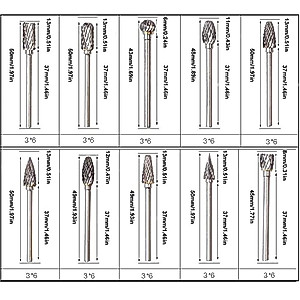 10Pcs Tungsten Carbide Rotary Burr Set, carbide drill bits，Rotary Carving Bits with 1/8” Shank for DIY, Woodworking, Engraving, Metal Carving, Drilling, Polishing