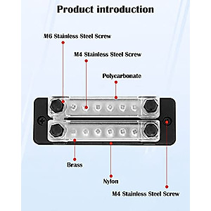 LENKRAD Power Distribution Block Bus Bar with Ring Terminals - 150A Double-Row Busbar for Car Marine Boat, 4 x M6 Stud, 12 x M4 Screw