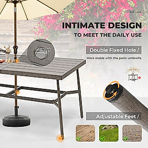 HAPPATIO 9-Piece Patio Table and Chairs Set for 8, Aluminum Outdoor Dining Set with Cushions, 8 Dining Chairs, 1 Large Rectangular Table with Umbrella Hole for Lawn, Porch, Backyard, Grey