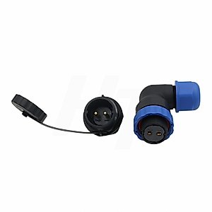 HangTon SD20 Female Male Connector 2 Pin Quick Disconnect Waterproof Right Angle Cable Plug Panel Mount Socket, 25A Power 14 AWG