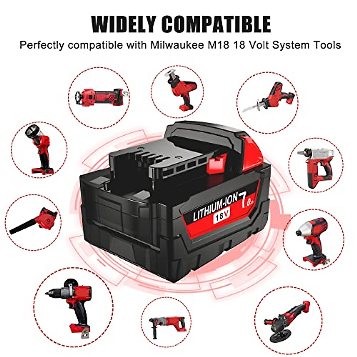 TURPOW Upgraded 7000mAh Replacement for Milwaukee M18 Battery Lithium, Compatible with Milwaukee 18 Volt XC Cordless Tools 48-11-1815 48-11-1820 48-11-1865 48-59-1850 48-11-1828, with 2 Packs Holder