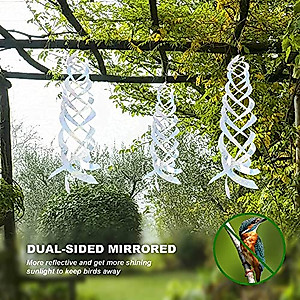 Christmas Owl Decoys to Scare Birds Away with 4 Pcs Hanging Reflective Bird Scare Spiral Rods, Plastic Fake Owl to Keep Birds Away