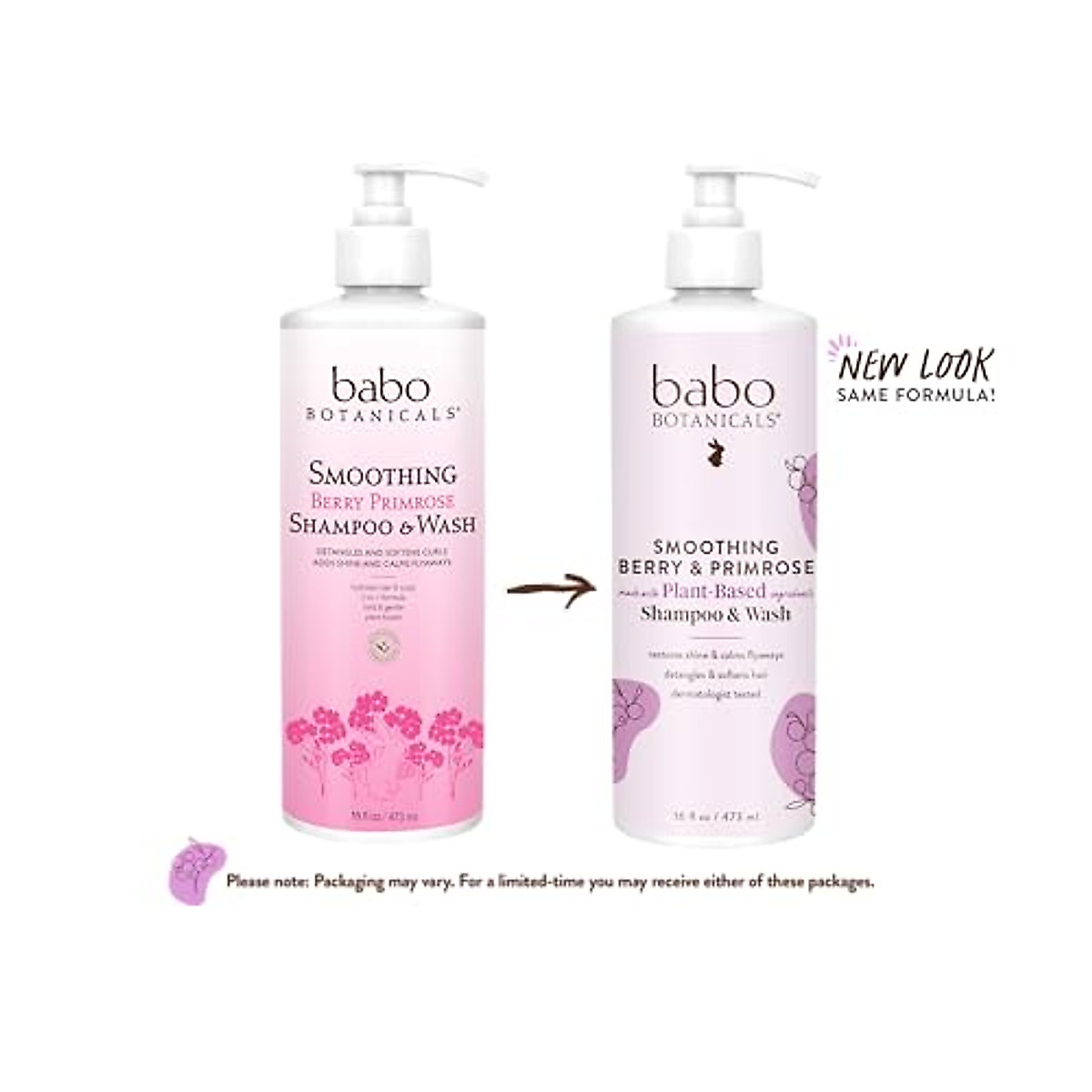 Babo Botanicals Smoothing Berry 2-in-1 Shampoo & Wash - Detangling & Nourishing - Eliminates Frizz & Prevents Static - Evening Primrose Oil - For all ages - Light Berry Fragrance- Vegan