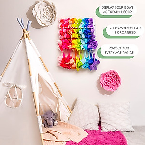 Ollirovey Metal 30 Hook Medium Size Headband Display and Headband Organizer for Girls Hair Bows Holds up to 120 Hair Accessories 4 per Hook - Hooks Adjustable - Wall Mounted